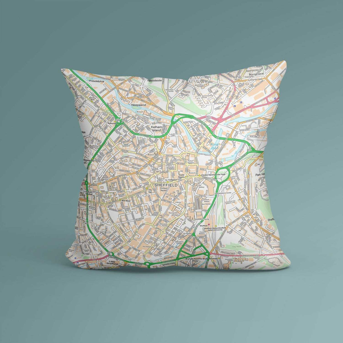 Sheffield Map Cushion - Pieceful Maps – Phil Sproson Photography